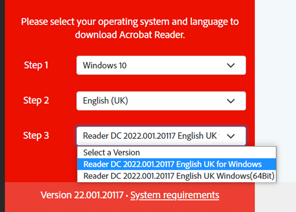 Where can I find the 32-bit version of Acrobat Reader? – Developer Support