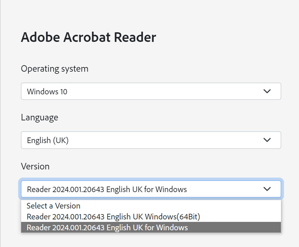 在哪里可以找到 32 位版本的 Acrobat Reader？ – Developer Support
